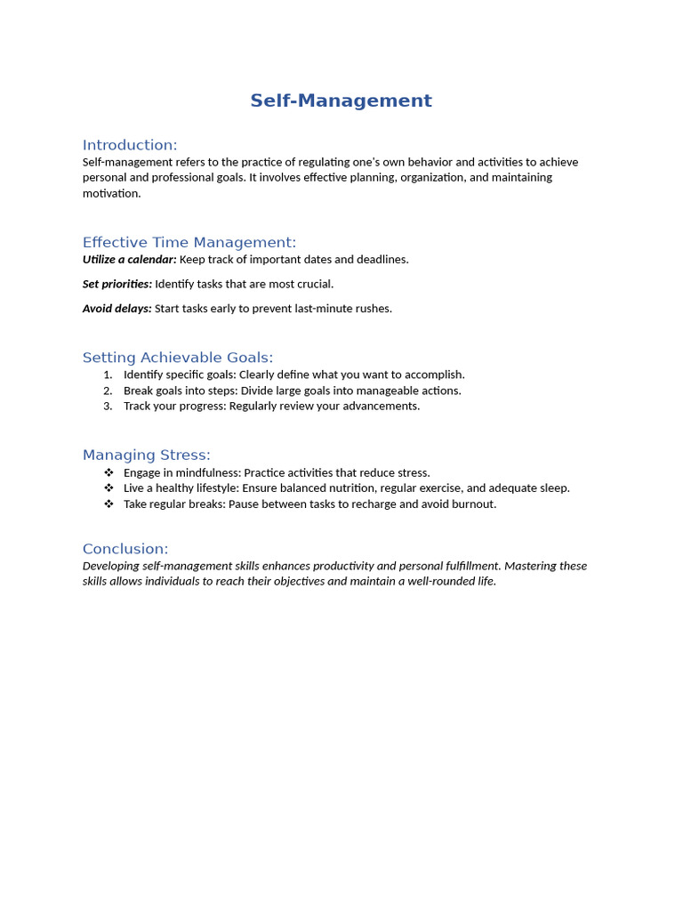 Self Management | PDF