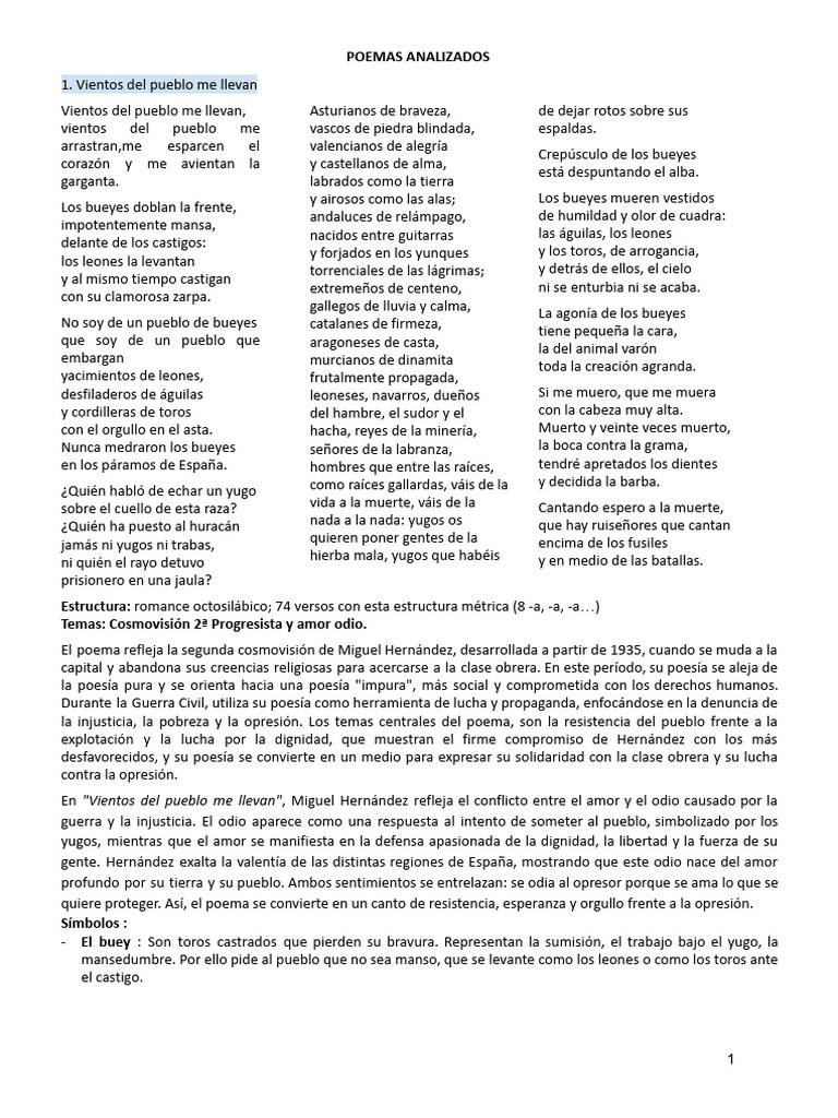 Análisis de Poemas de Miguel Hernández | PDF | Amor | Poesía
