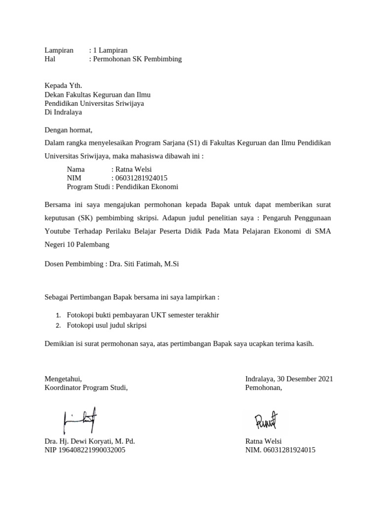 Surat Pemohonan SK Pembimbing Skripsi | PDF