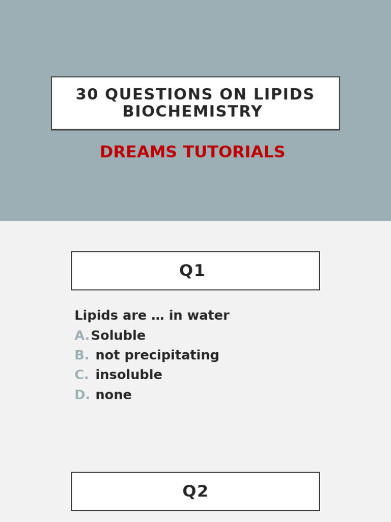30 Lipid Biochemistry Questions | PDF | Lipid | Fatty Acid