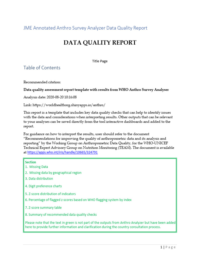 Anthro Data Quality Assessment Report | PDF | Standard Deviation | Data