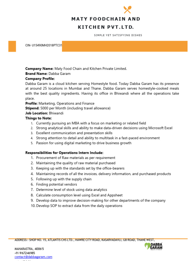Dabba Garam Internship Opportunities | PDF | Digital Marketing | Marketing