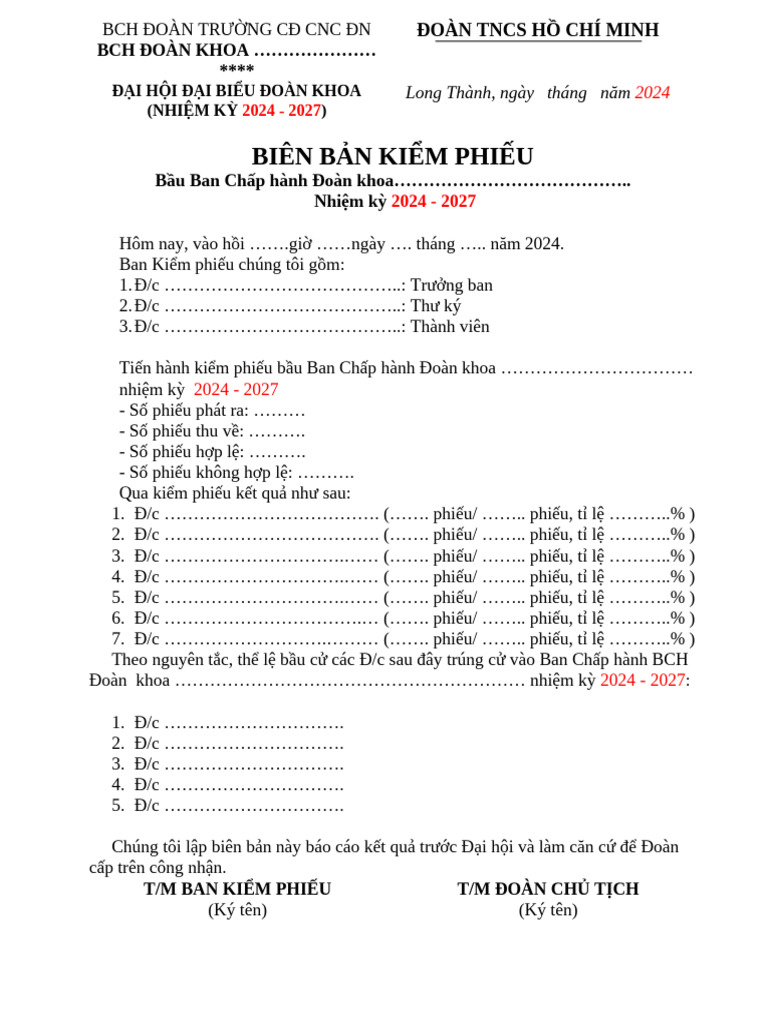 Bien Ban Kiem Phieu Dai Hoi Doan | PDF