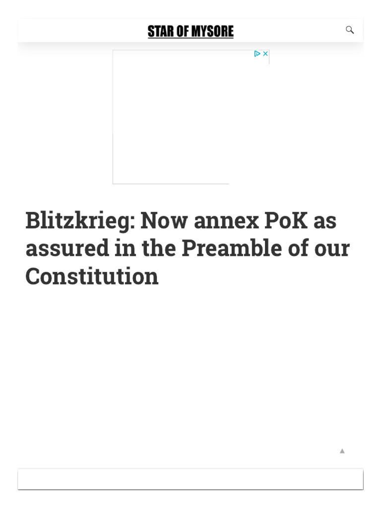 Blitzkrieg - Now Annex PoK As Assured in The Preamble of Our Constitution - Star of Mysore | PDF ...