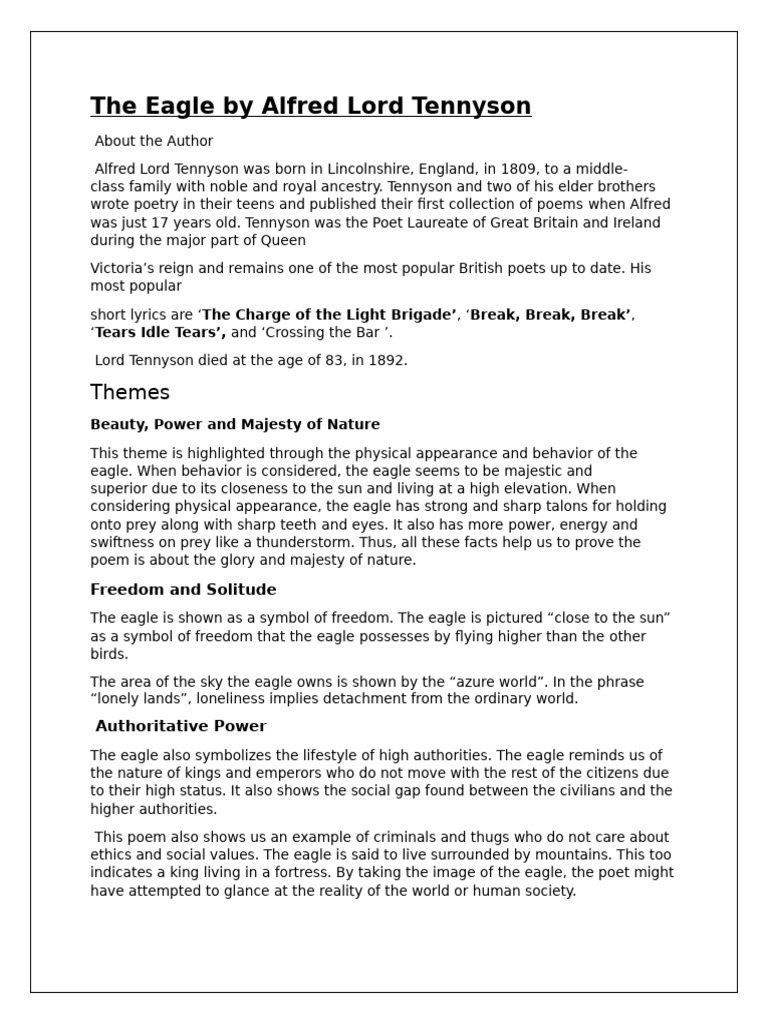 The Eagle by Alfred Lord Tennyson | PDF | Eagle | Poetry