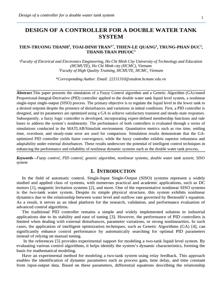 Double Water Tank Control Design | PDF | Control Theory | Applied ...
