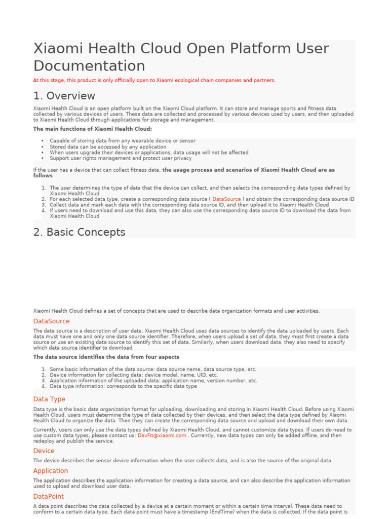 Xiaomi Health Cloud Open Platform User Documentation | PDF | Calorie | Cloud Computing