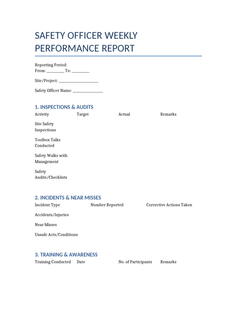 Safety Officer Weekly Performance Report | PDF