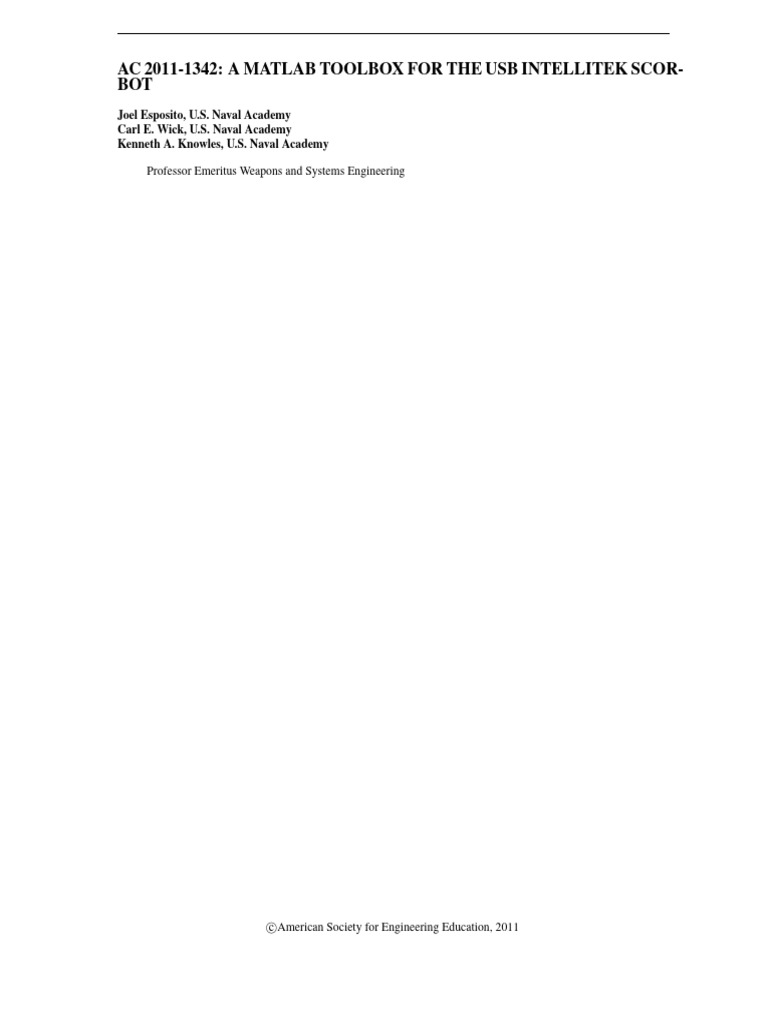 A Matlab Toolbox For The Usb Intellitek Scorbot | PDF | Matlab | Parameter (Computer Programming)