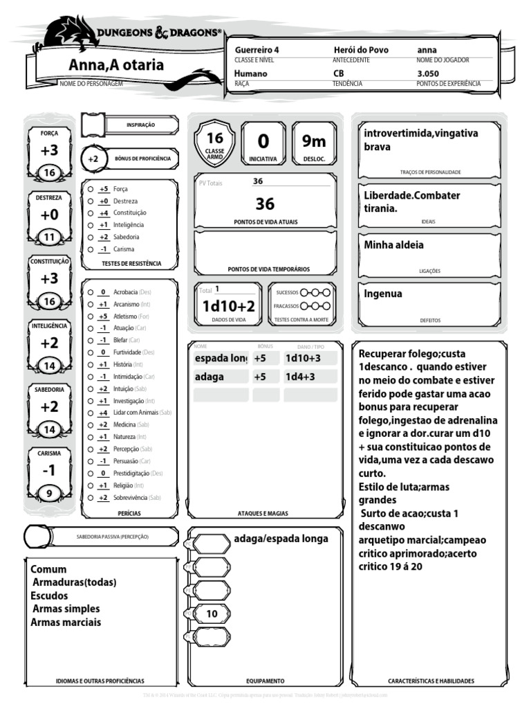 Ficha Personagem Episodio 3 Modificada | PDF