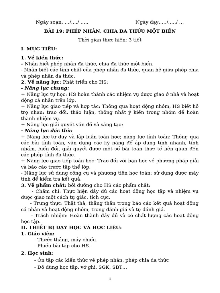 B19 Phep Nhan, Chia Da Thuc Mot Bien | PDF