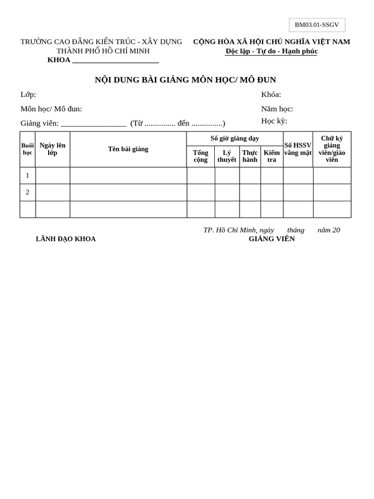 R1-BM03.01-SSGV - Noi Dung Bai Giang | PDF