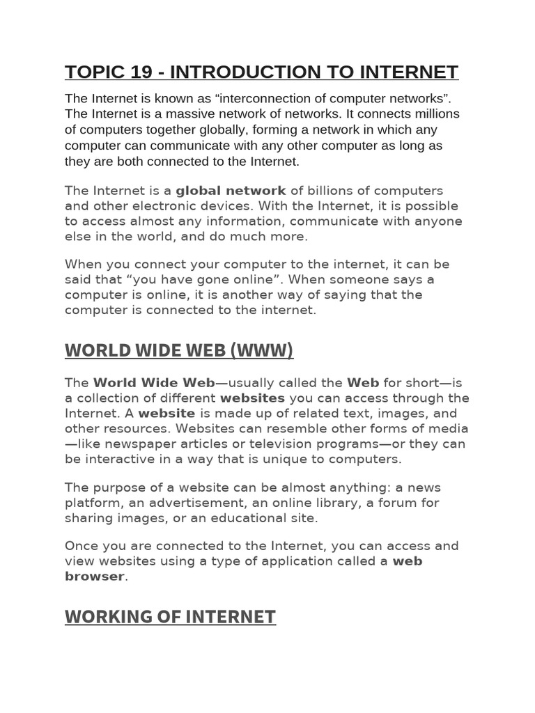 Topic 11 - Introduction To Internet | PDF | Internet | World Wide Web
