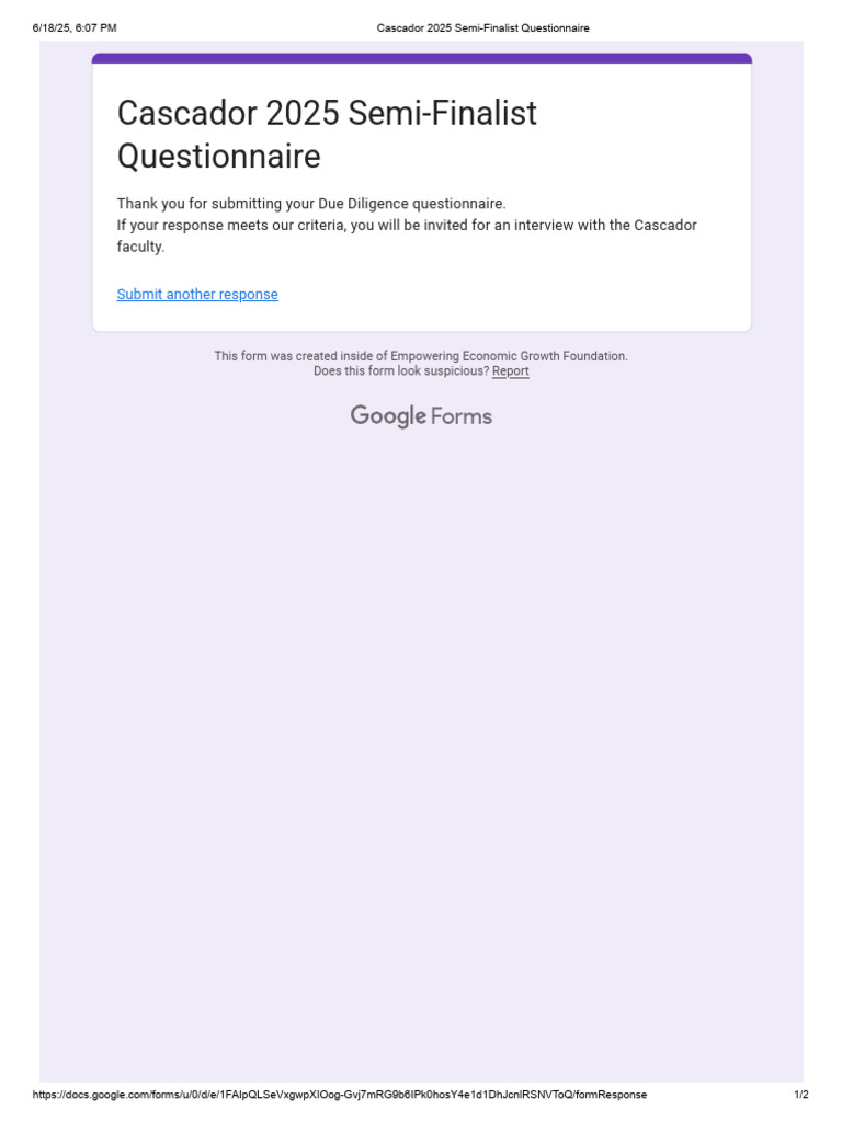 Cascador 2025 Semi-Finalist Questionnaire | PDF