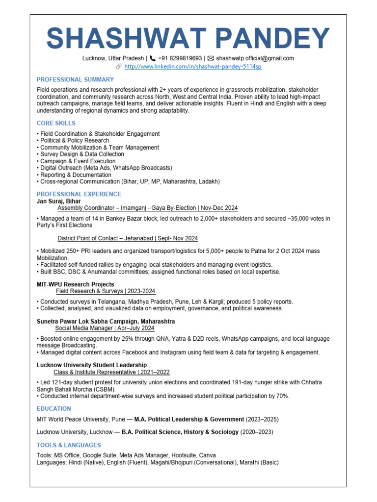 CV Shashwat Pandey July 2025 | PDF