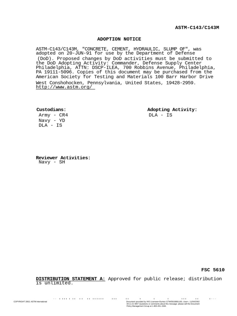 ASTM-C143/C143M Adoption Notice | PDF | Concrete | Accuracy And Precision