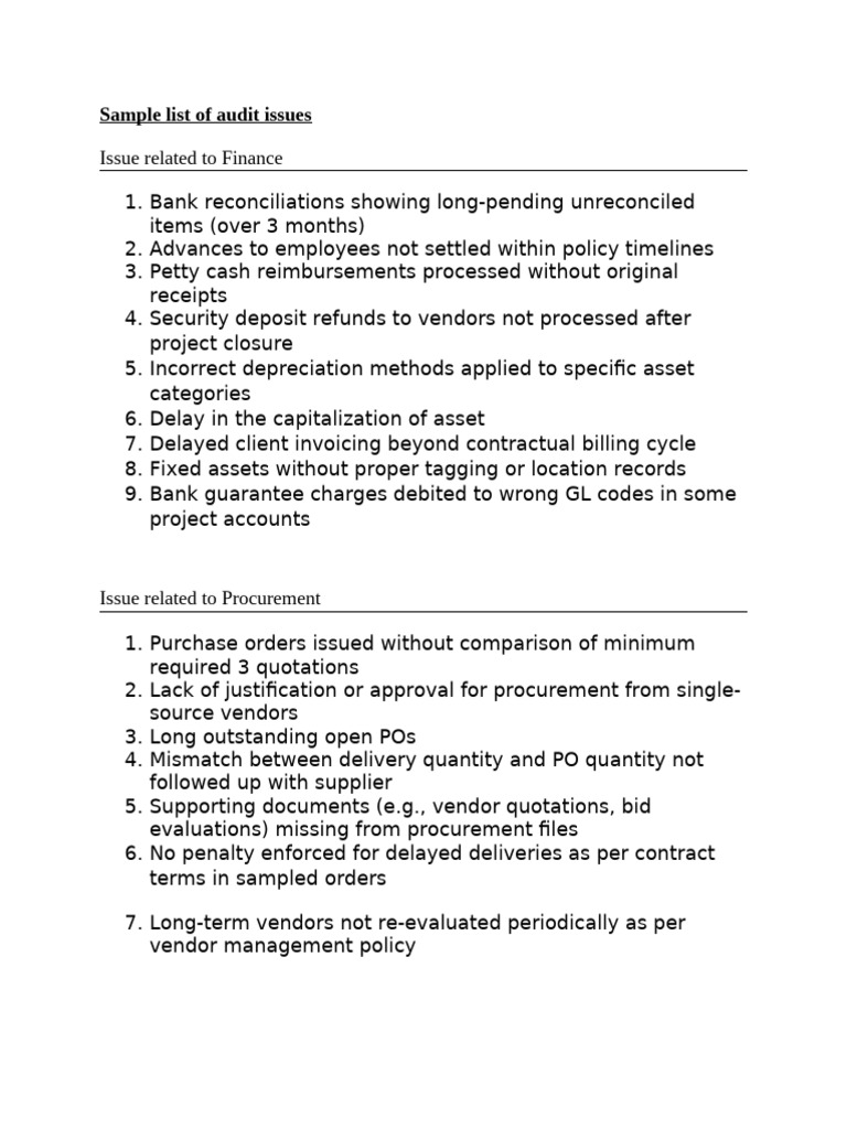 Audit Issues: Key Examples and Insights | PDF