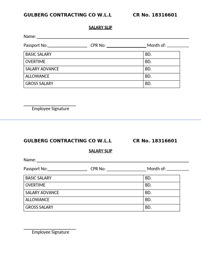 Gulberg Salary Slips | PDF