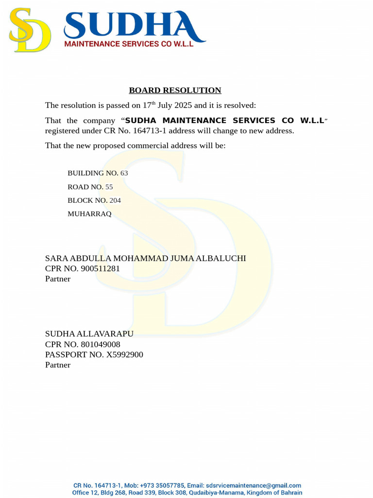 Board Resolution For Change of Address (AutoRecovered) | PDF