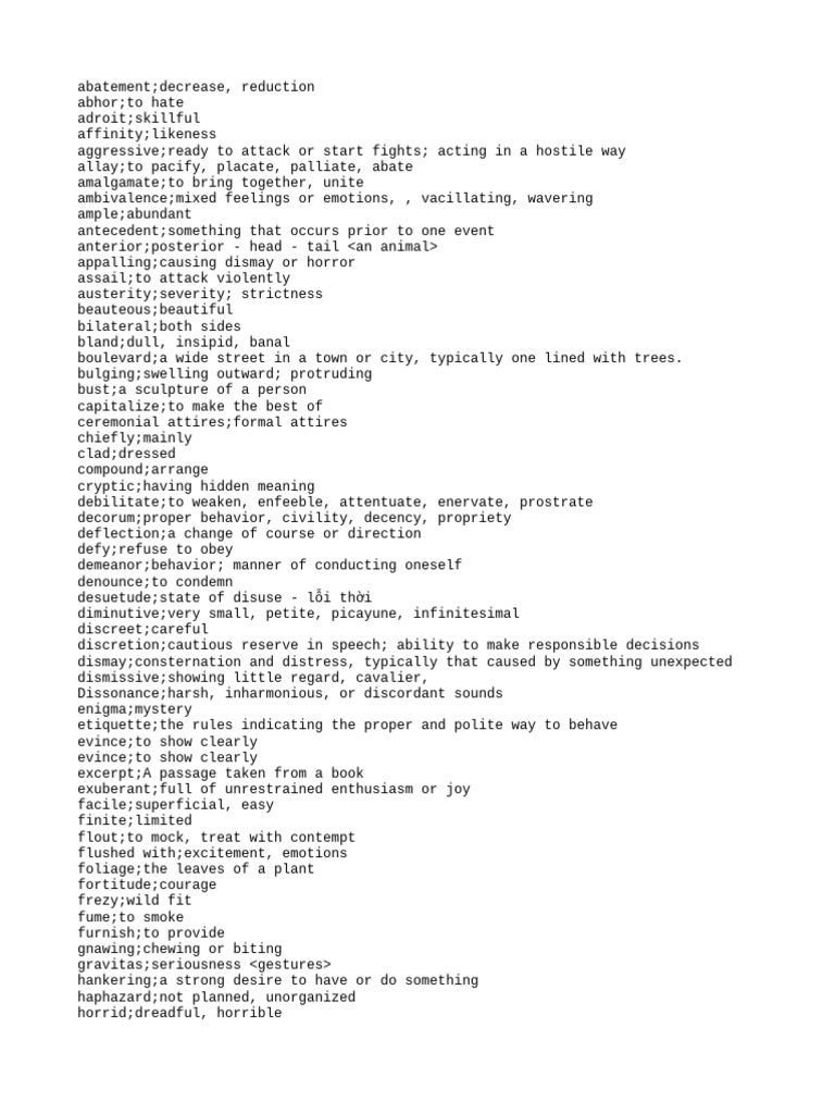 Comprehensive Vocabulary List | PDF | Behavioural Sciences ...