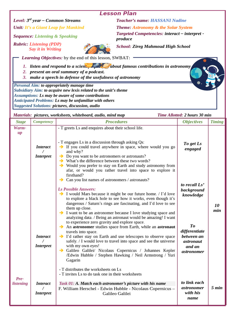Astronomy Lesson Plan for Students | PDF | Astronomy | Outer Space