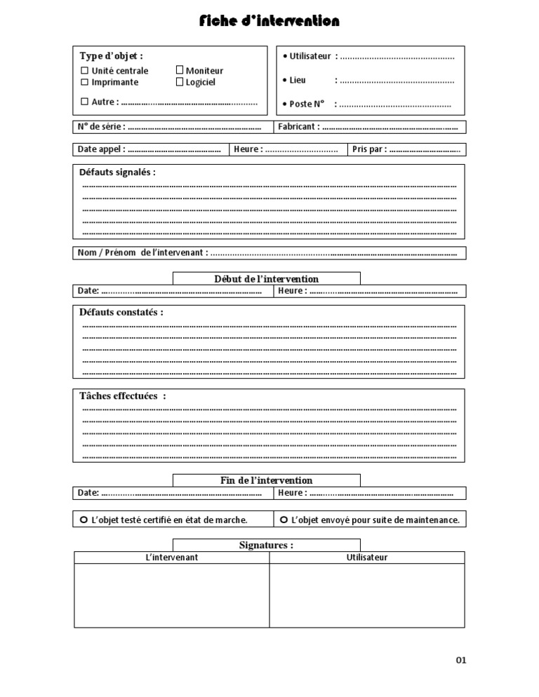 Fiche d'Intervention Technique PDF | PDF | Jeux et activités | Ordinateurs