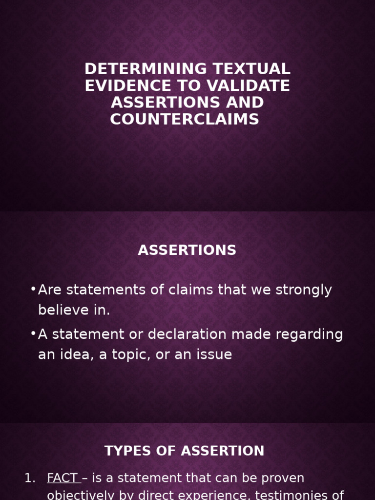 Determining Textual Evidence To Validate Assertions and Counterclaims | PDF