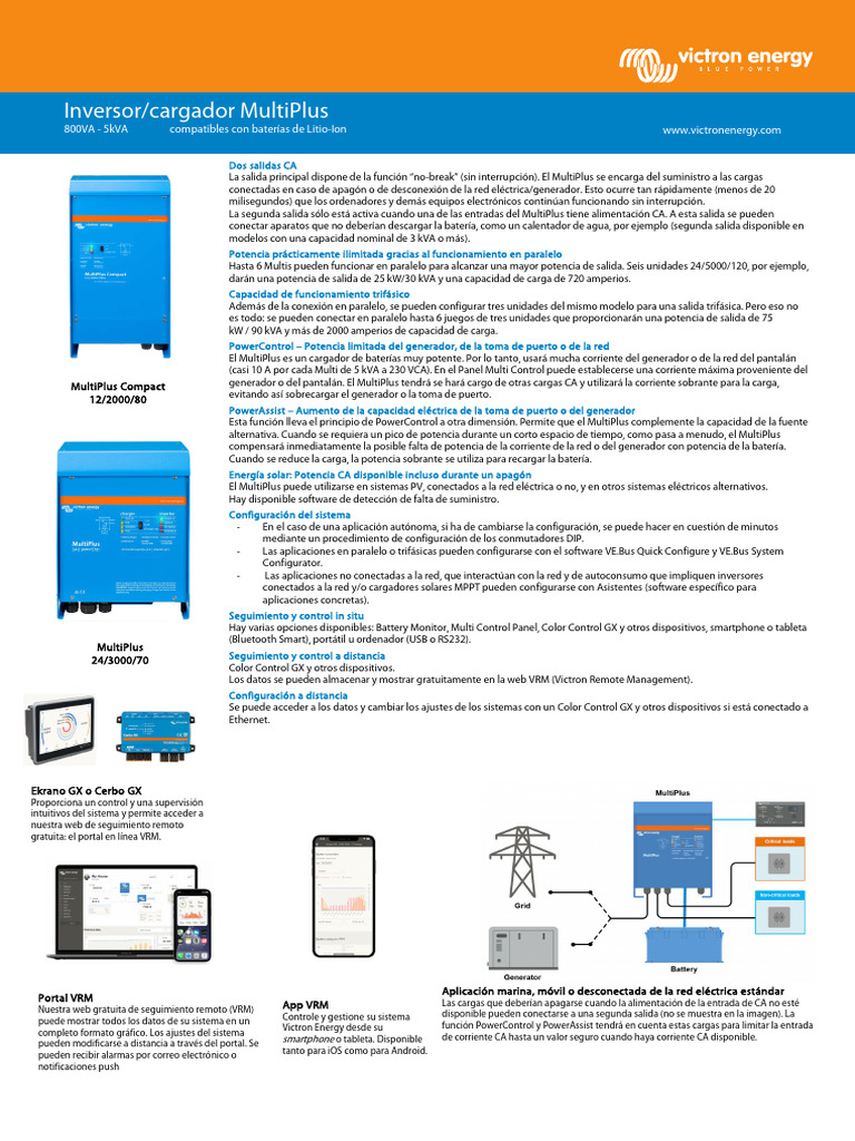 Datasheet MultiPlus Inverter Charger 800VA 5kVA ES | PDF | Ingenieria Eléctrica | Generador ...