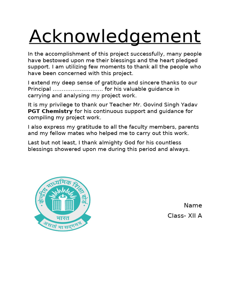 Acknowledgement Chemistry | PDF