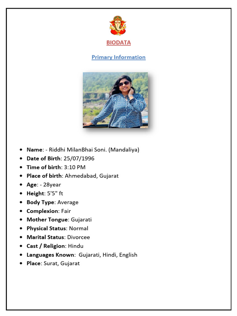 Riddhi - Soni Biodata U | PDF