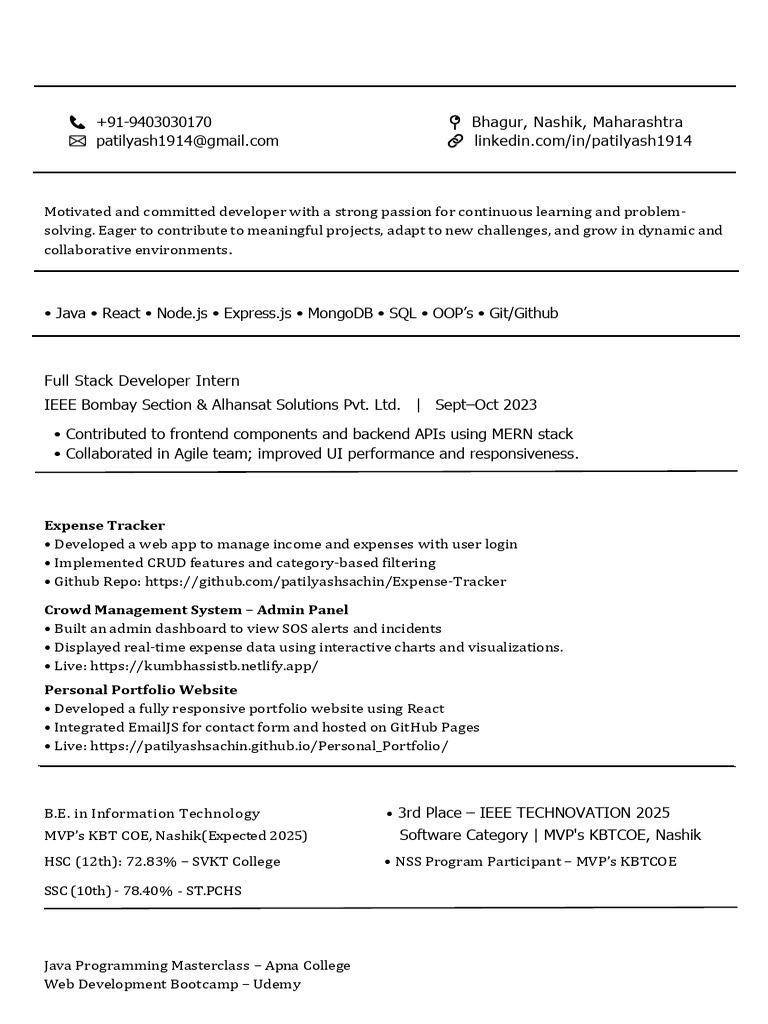 Yash Patil Resume | PDF