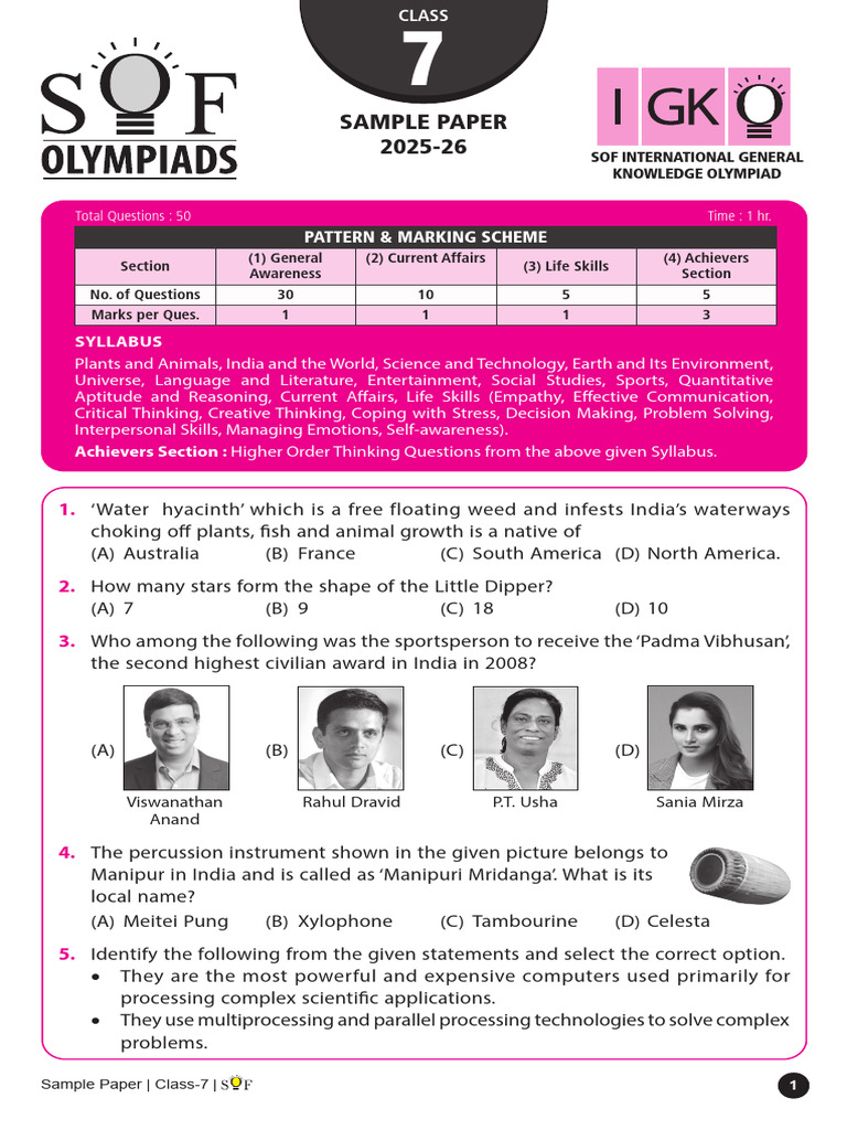 Igko Sample Paper Class-7 2025-26 | PDF