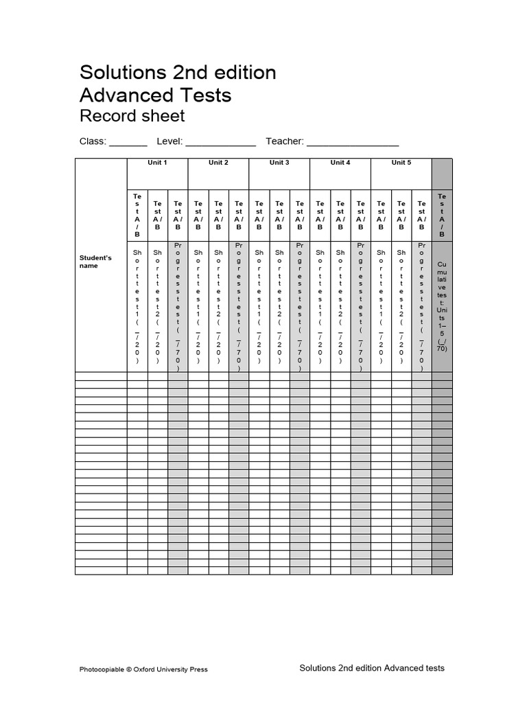 Advanced Tests Record Sheet | PDF