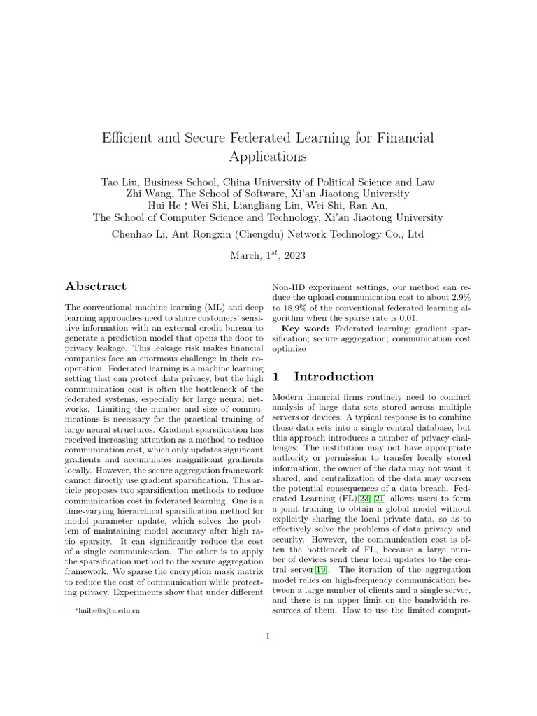 Efficient and Secure Federated Learning For Financial Applications | PDF | Computer Science ...