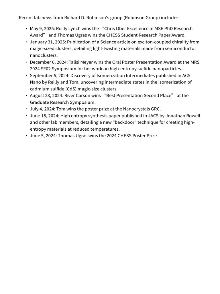 Recent Lab News From Richard D. Robinson's Group ( | PDF