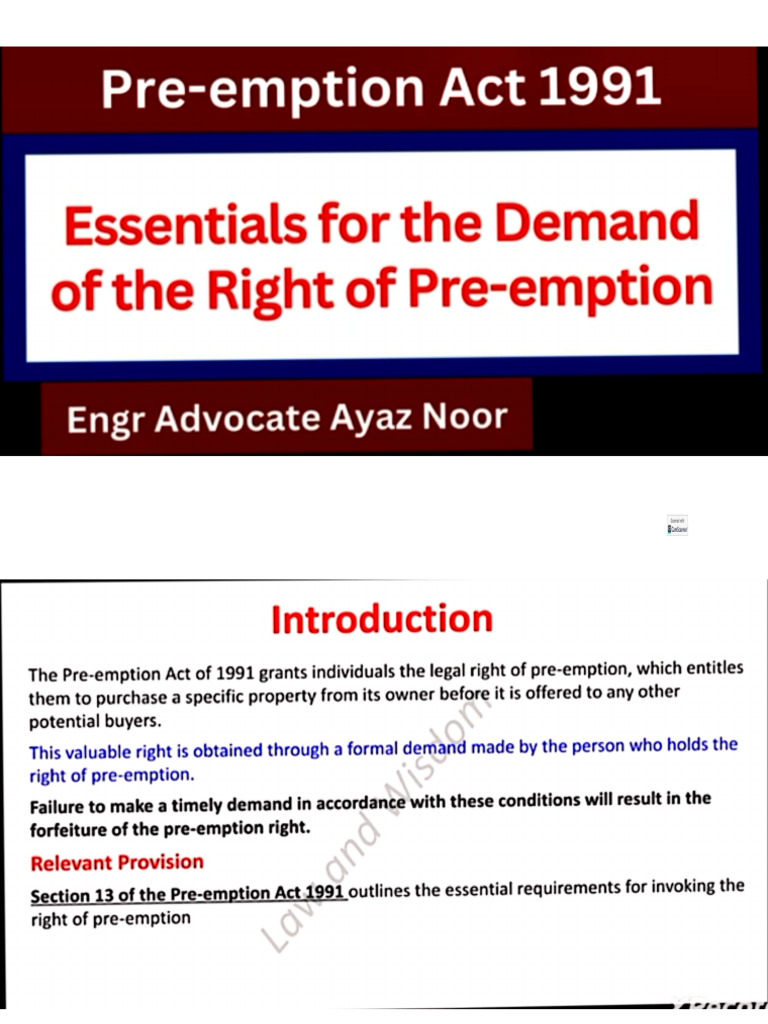 Essentials for the Demand of the Right of Pre-Emption | PDF