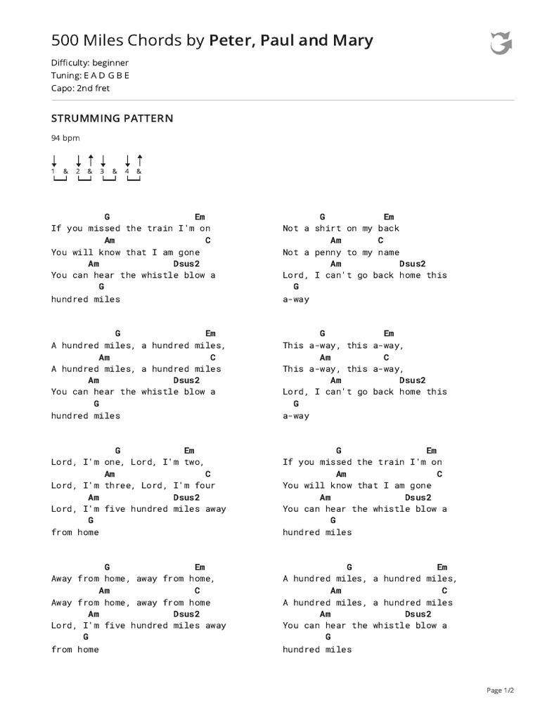 500 Miles Chords for Beginners | PDF