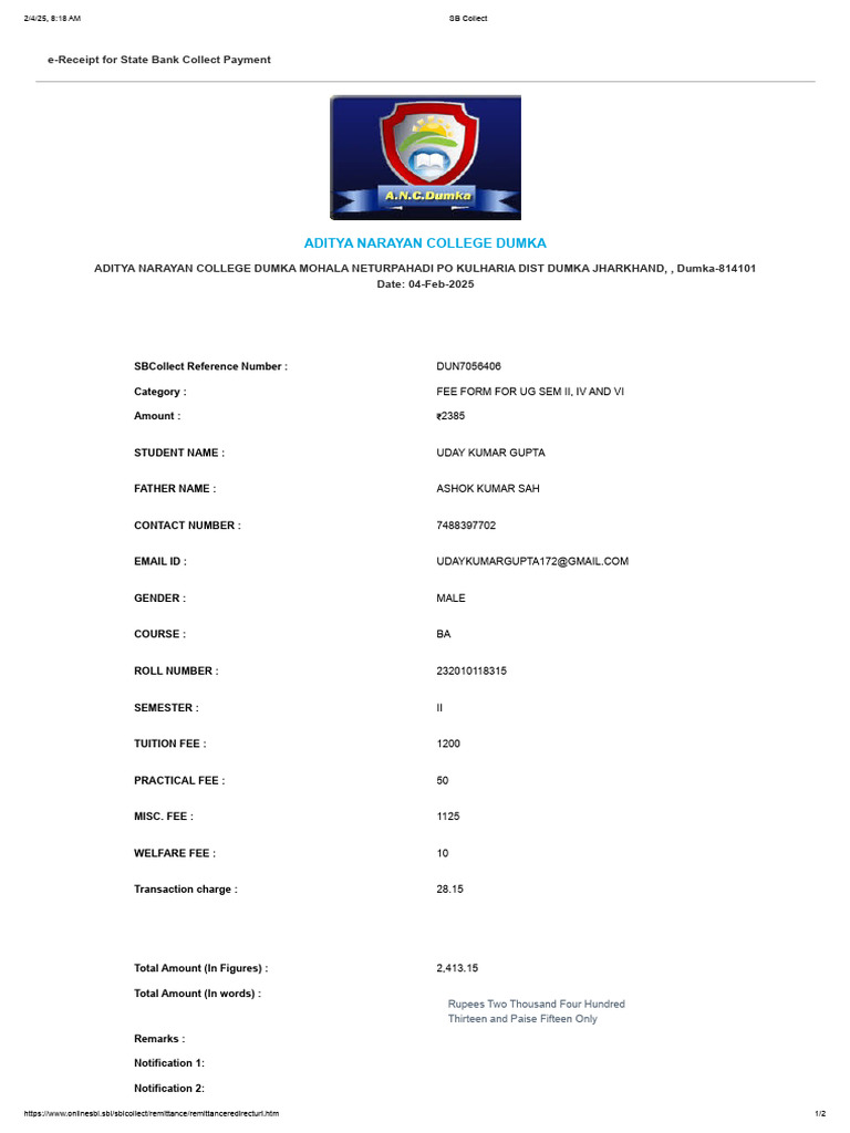 Uday an Clg Recepit (2) (1) | PDF
