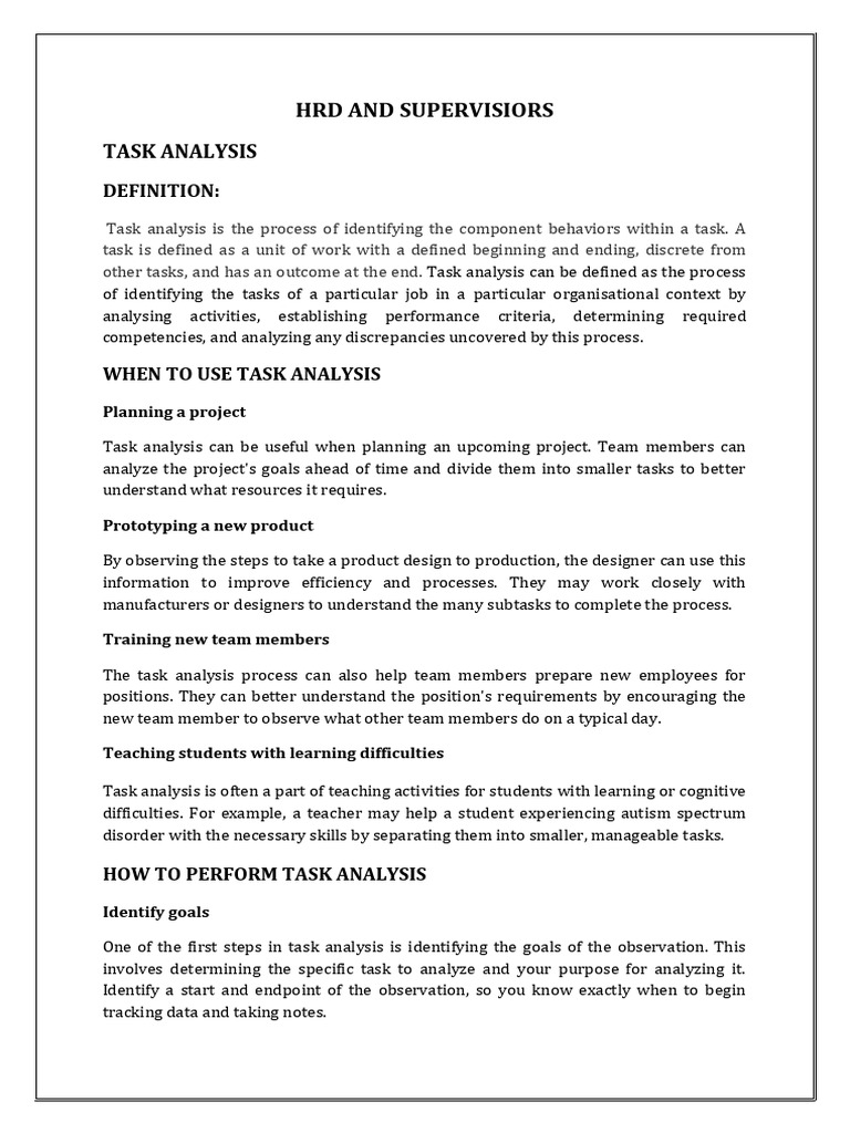 Task Analysis for Supervisors | PDF | Mentorship | Goal
