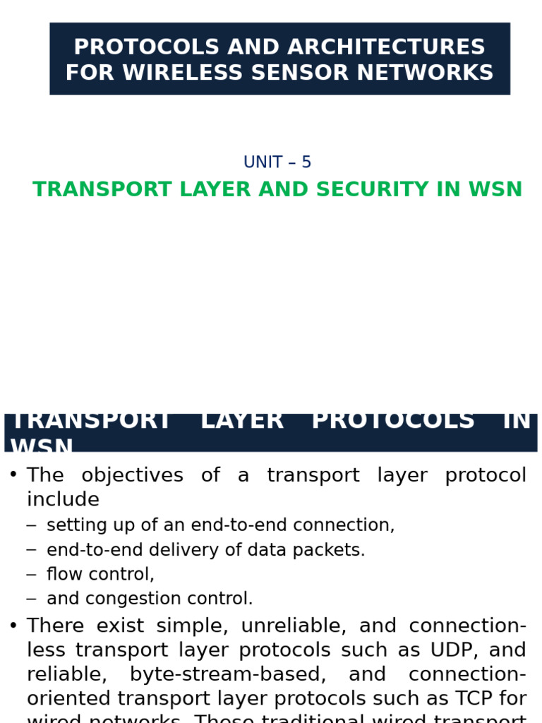 Protoclols and Architectures For WSN - UNIT - 5 | PDF | Transmission Control Protocol | Computer ...