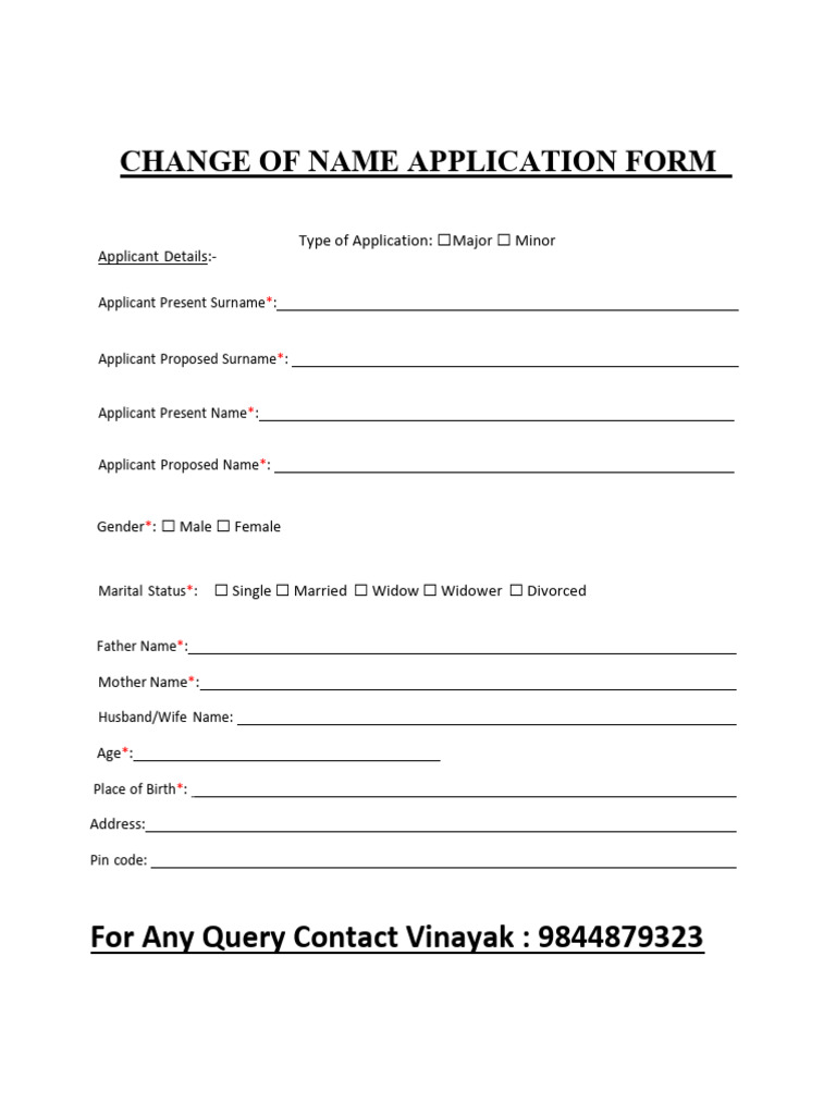 Change of Name Application Form For Bengaluru and Karnataka | PDF
