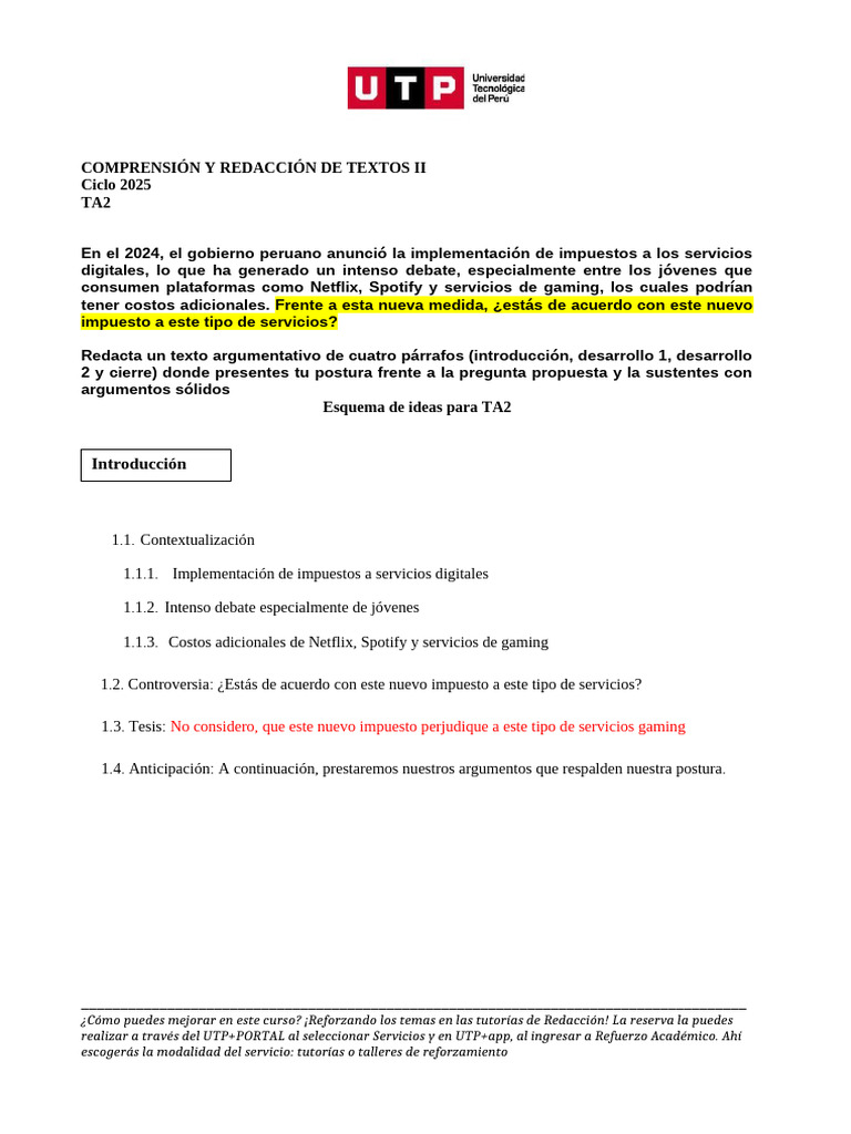 Plantilla de Esquema para TA2 | PDF