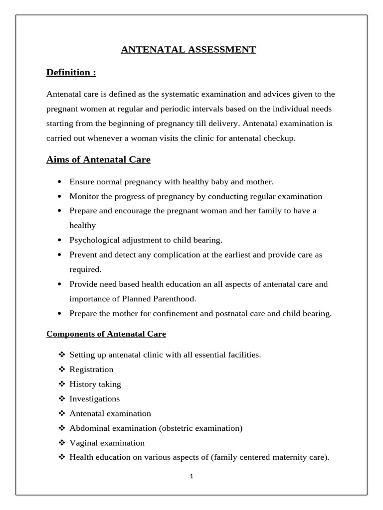 Antenatal Assessment Procedure | PDF | Uterus | Fetus