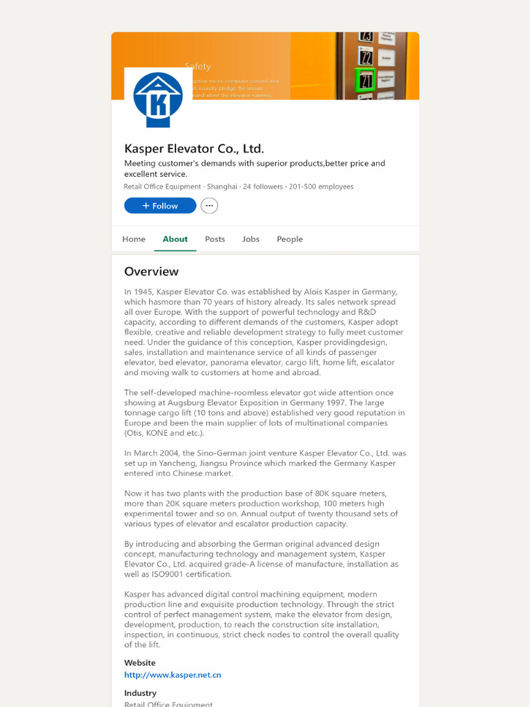 Linkedin Kasper Elevator Co., LTD | PDF