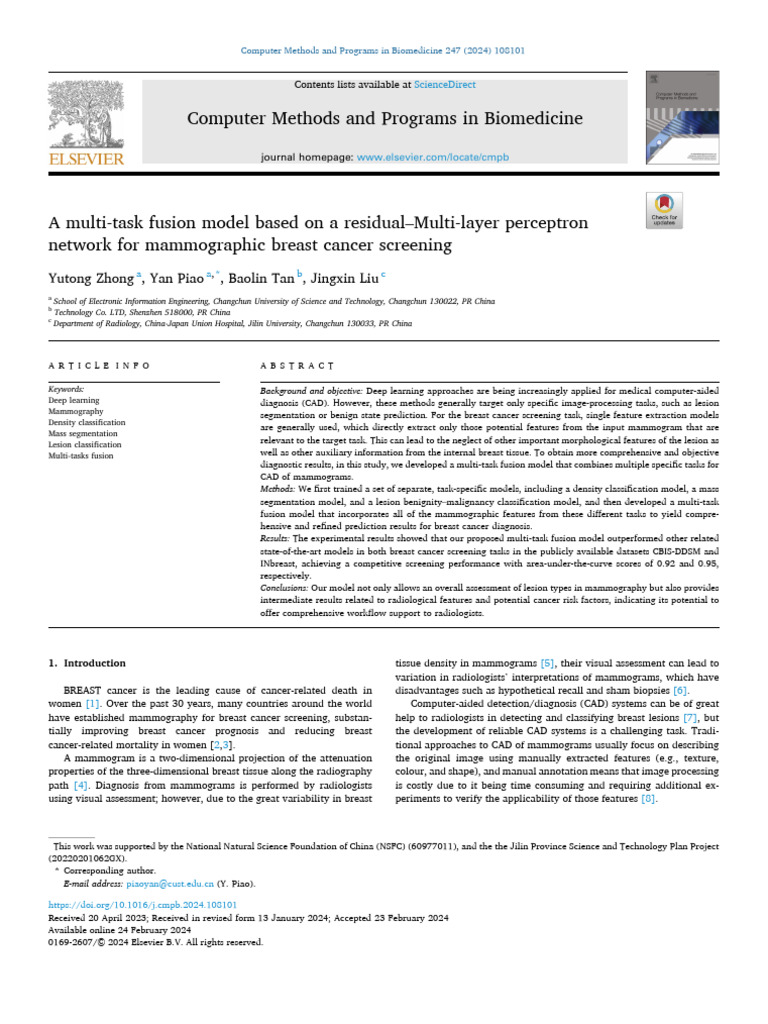 1 s2.0 S016926072400097X Main | PDF | Mammography | Radiology