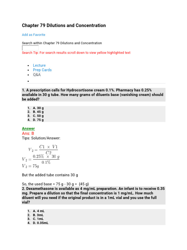 Chapter 79 Dilutions and Concentration | PDF | Mass Concentration ...
