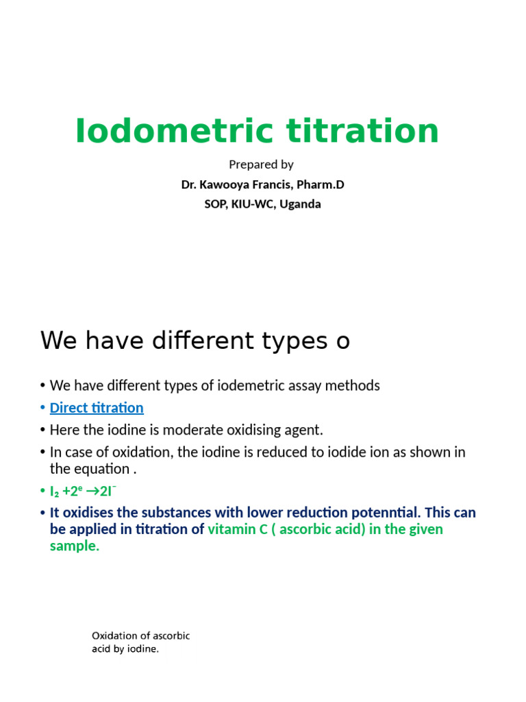 Iodometric Titration Methods and Applications | PDF | Iodine | Titration