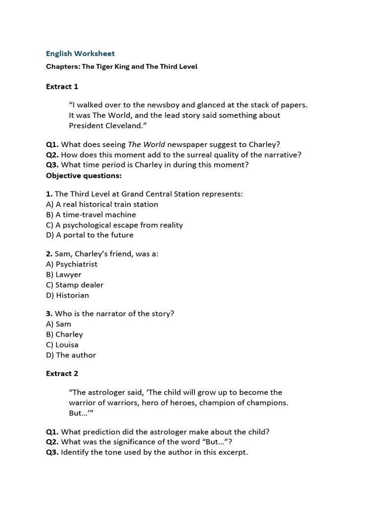 Class Xii English Worksheet 3 | PDF