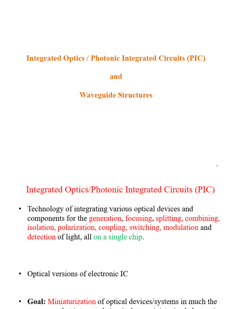Integrated Optics / Photonic Integrated Circuits (PIC) and Waveguide Structures | PDF ...