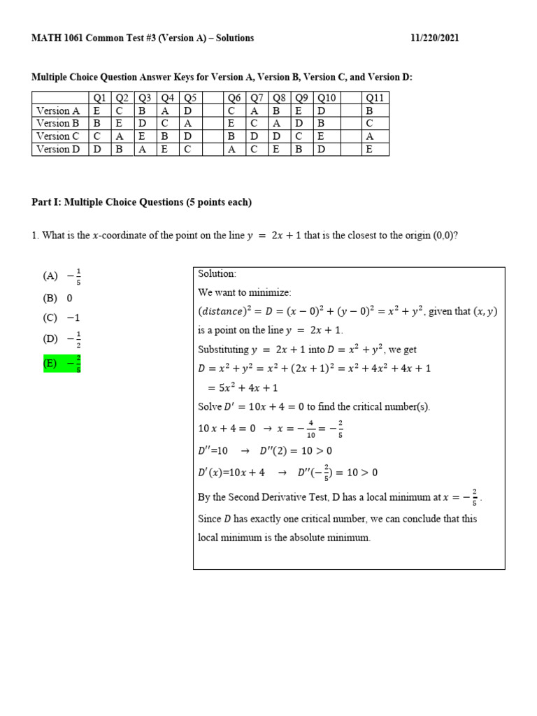 MATH1061 Test 3 Solutions 2021 Fall | PDF | Asymptote | Mathematical ...